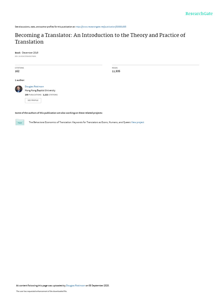 Becoming A Translator An Introduction To The Theor | PDF | Pedagogy | Translations