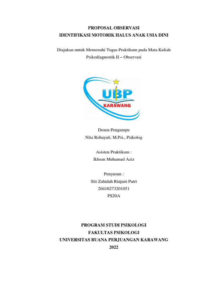 Siti Zahidah Rinjani Putri - Ps20a - Proposal Observasi Motorik Halus (Genap) | PDF