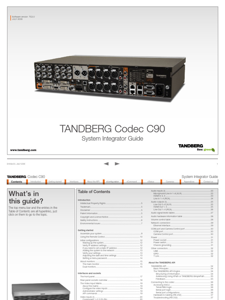 TANDBERG Codec C90: System Integrator Guide | PDF | Copyright | Hdmi
