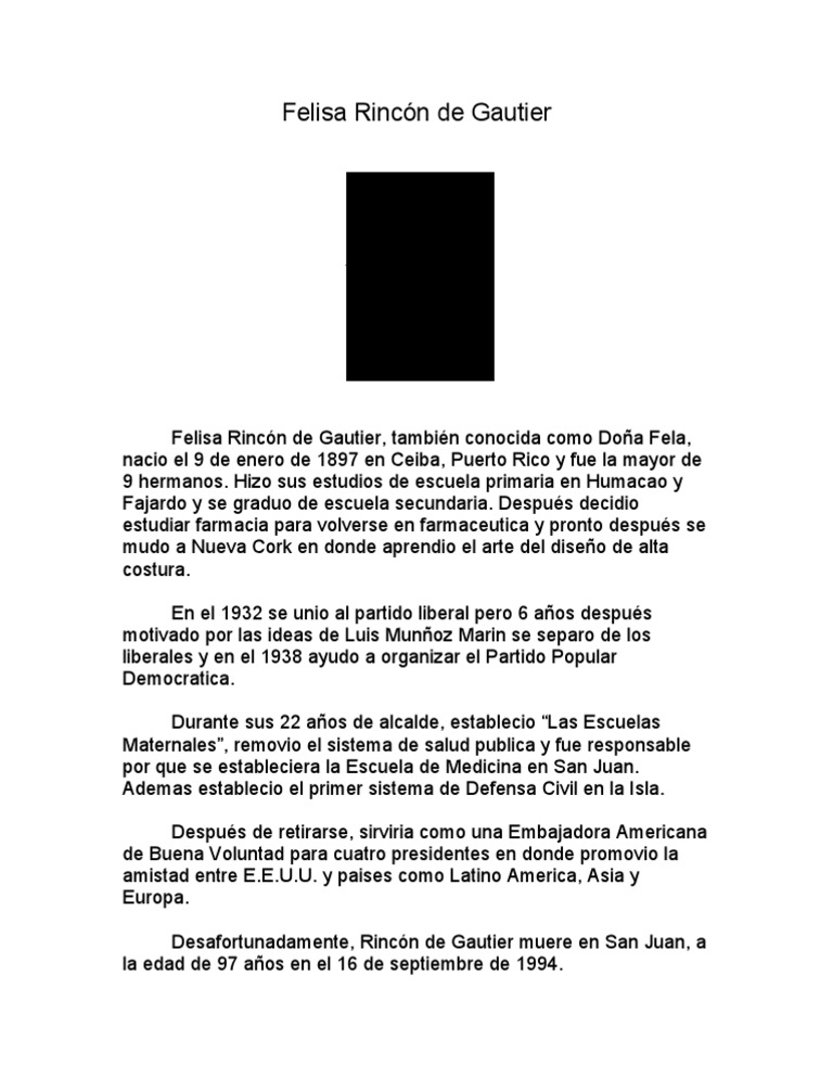 Biografía de Felisa Rincón de Gautier | PDF | Ciencias sociales