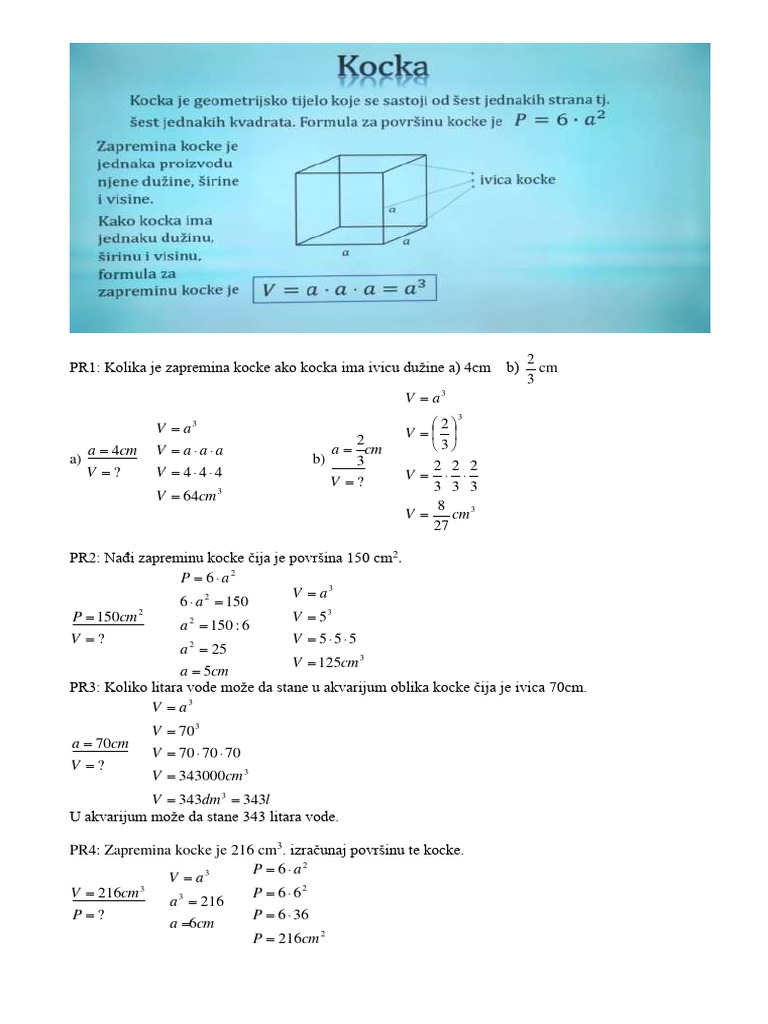 Zapremina Kocke I Kvadra IV Razred Matematika | PDF