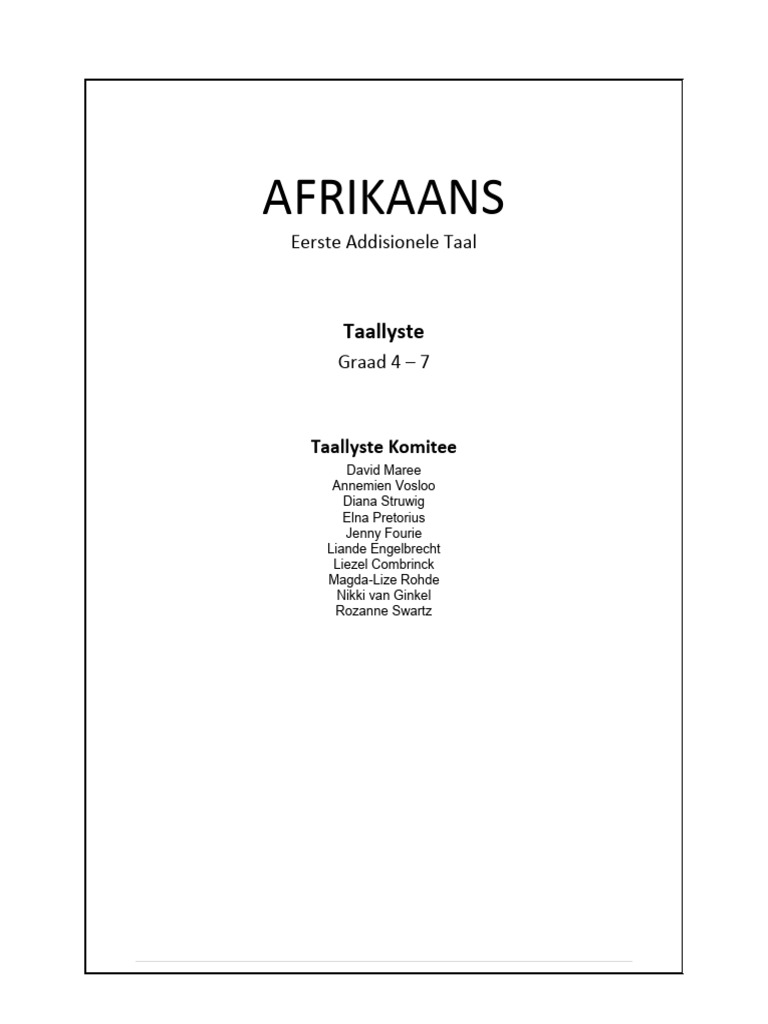 AFRIKAANS Taallyste Reëls GR 7 PDF | PDF