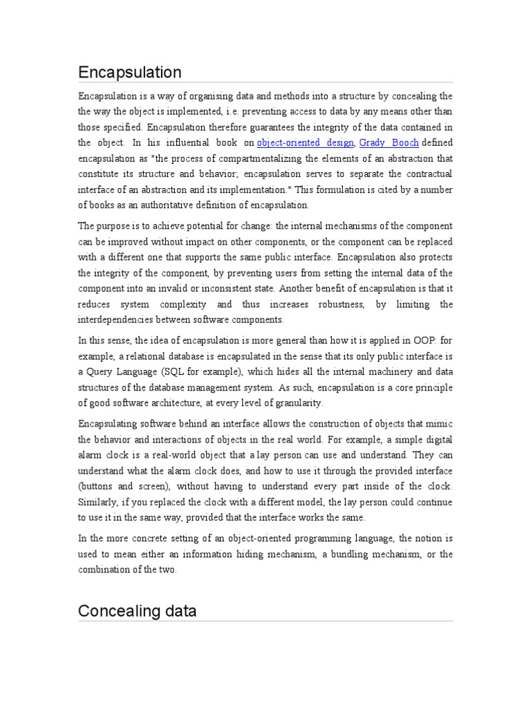 Encapsulation Object Oriented Design Grady Booch Pdf Class Computer Programming Method