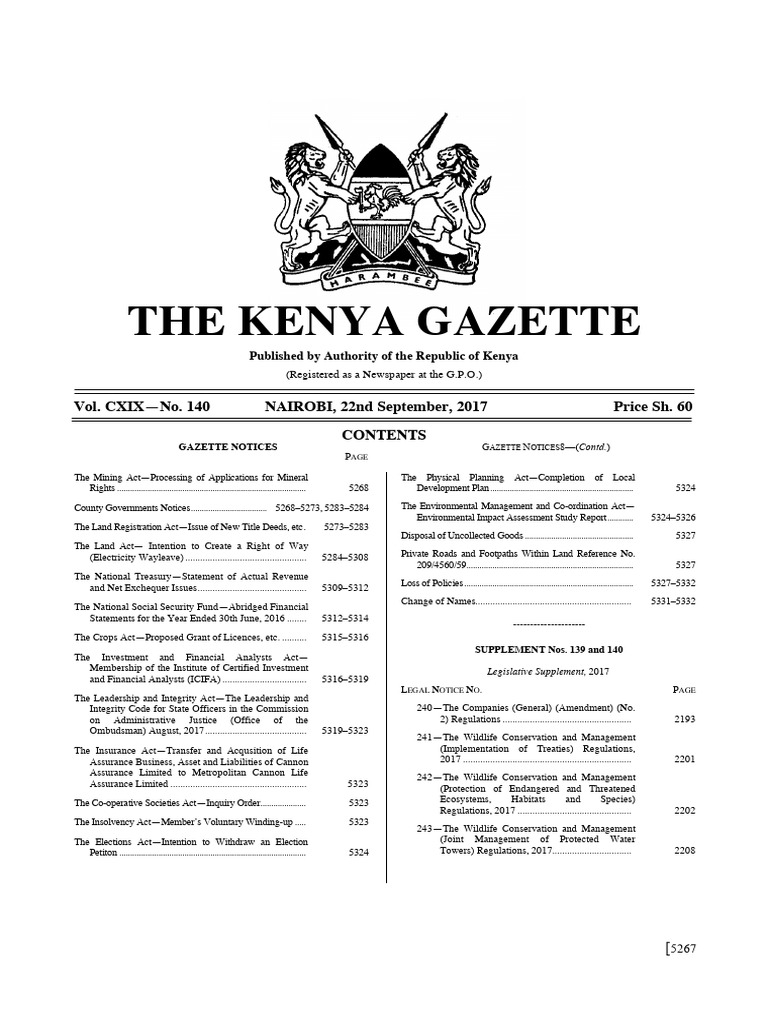 Kenya Gazette: Notices & Updates | PDF | Government | Justice