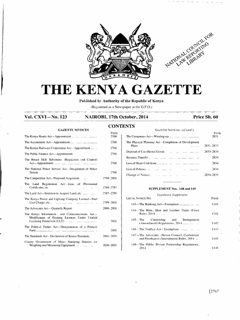 Gazette Notice - No 7409 - Vol - CXVINo 123 - 17th - October - 2014 | PDF