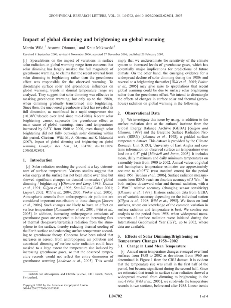 Geophysical Research Letters - 2007 - Wild - Impact of Global Dimming ...