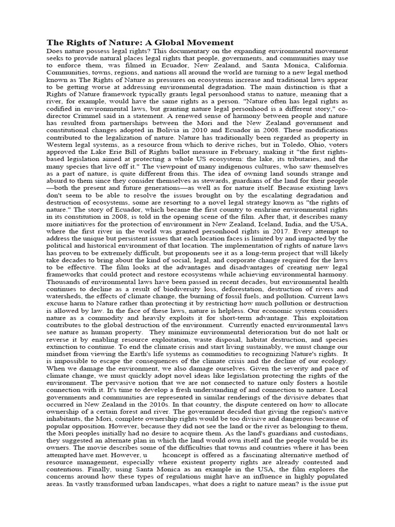 Rights of Nature: Global Movement Overview | PDF | Environmental Law ...