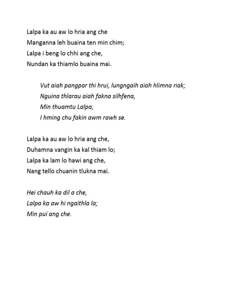 Lalpa Ka Au Aw Lo Hria Ang Che Manganna Leh Buaina Ten Min Chim Lalpa I ...