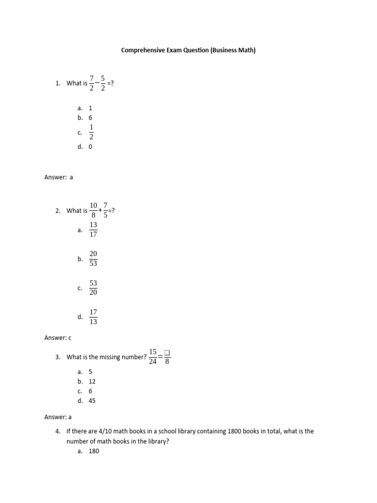 Comprehensive Exam Question Business Math | PDF | Market (Economics ...