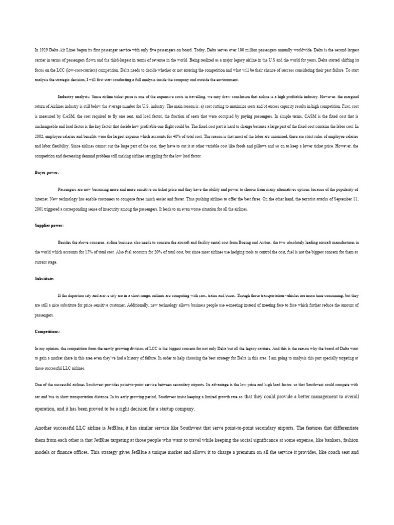 Delta Airlines SWOT Analysis and Strategy | PDF