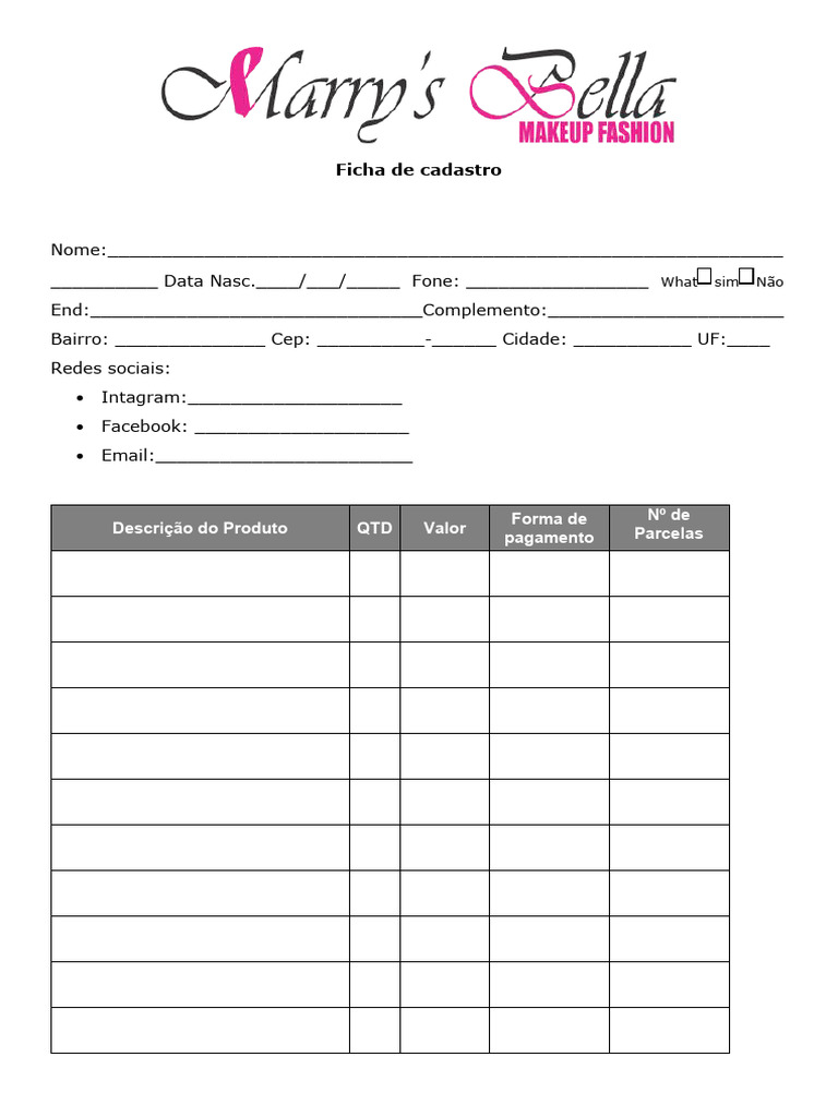 Ficha de Cadastro de Cliente Compras | PDF