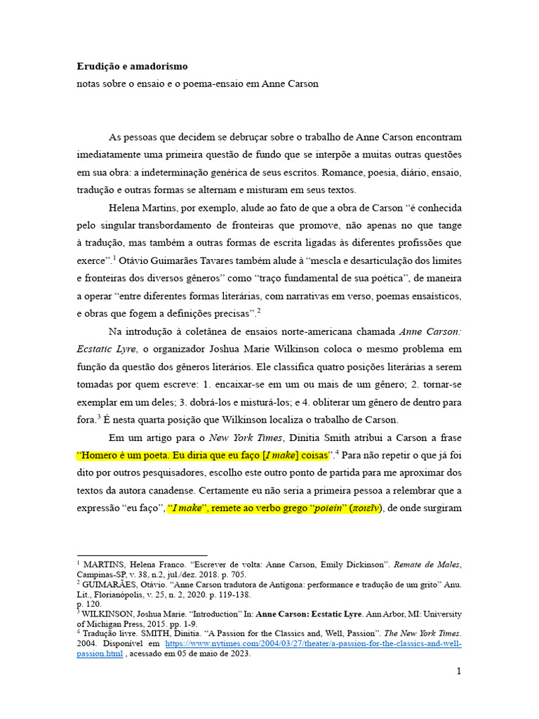 Erudição e Amadorismo - Notas Sobre o Ensaio e o Poema-Ensaio em Anne ...
