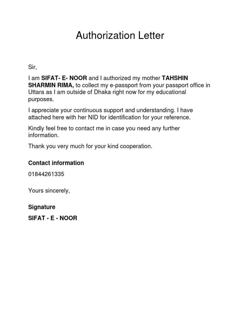 Authorization Letter | PDF