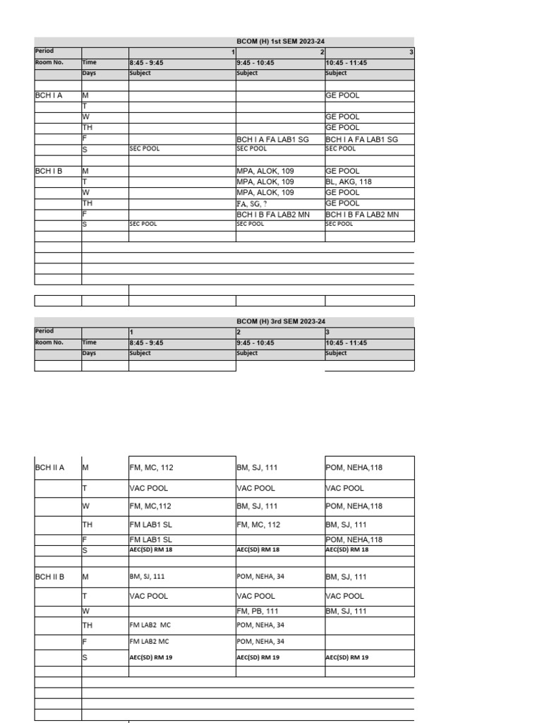 Commerce Timetable 2023 2024 REVISED | PDF