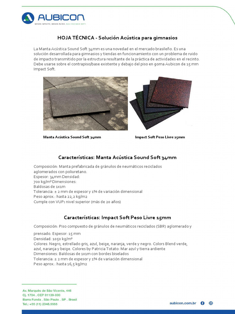 Hoja Técnica - Solución Acústica para Gimnasios - Manta 34 MM + Piso 15 ...