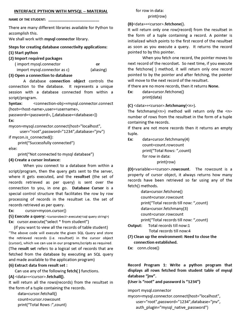 2 Interface Python With Mysql - Programs | PDF | Databases | Computing