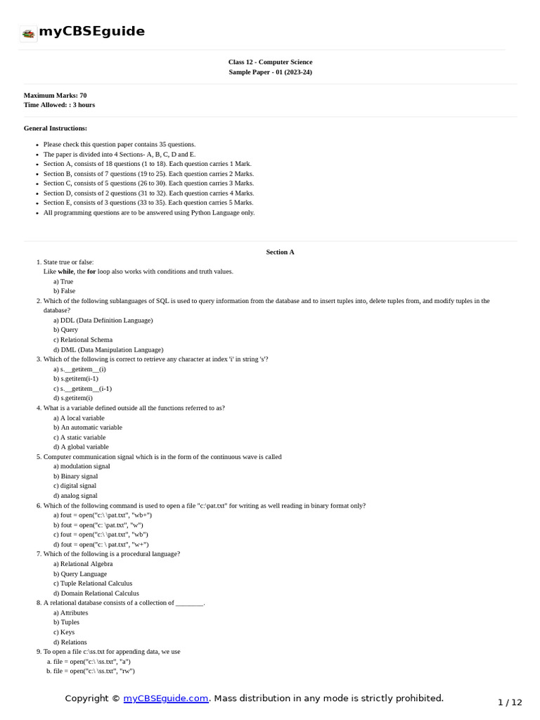 12 Computer Science Sp 01 Pdf Relational Model Relational Database