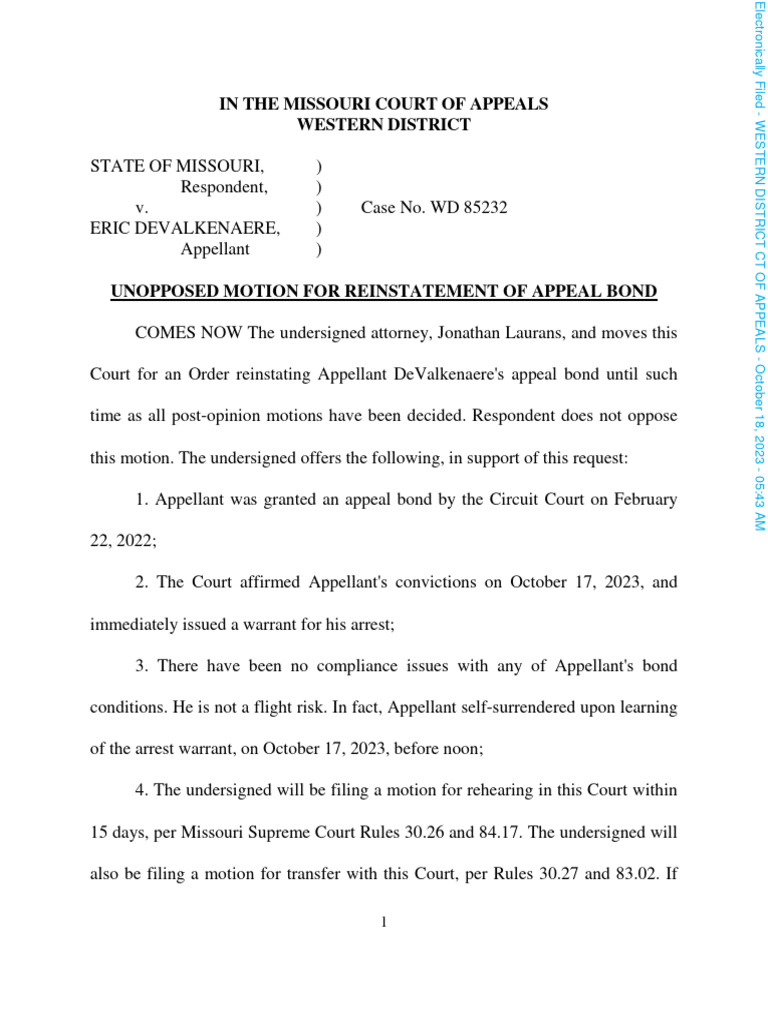 Motion To Reinstate Appeal Bond | PDF