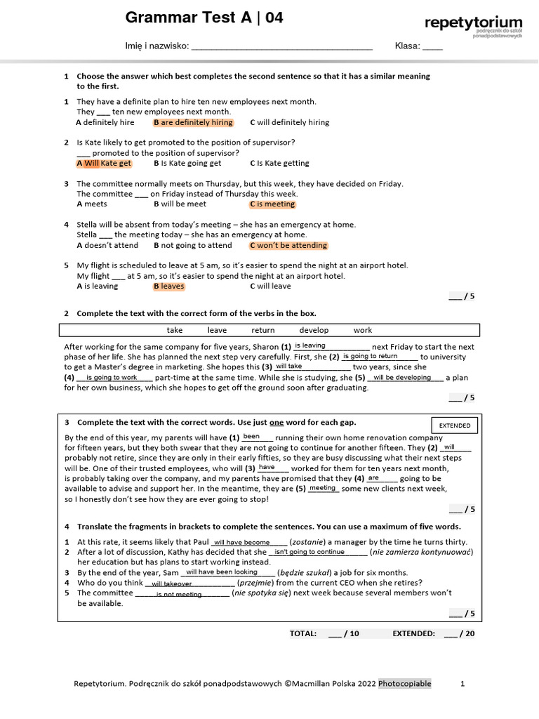 Grammar Test 4A | PDF