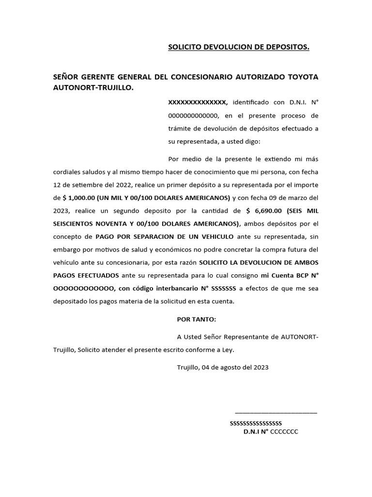 Solicito Devolucion de Pagos Autonort | PDF