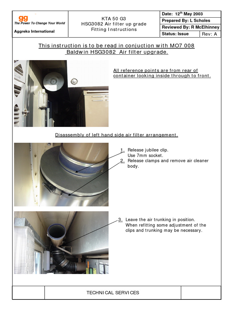 Air filter fitting Instructions,HSG3082 Air filter up grade of KTA 50 ...