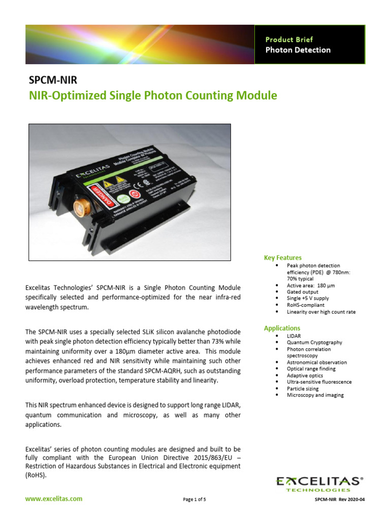 Excelitas SPCM-NIR Family Datasheet | PDF
