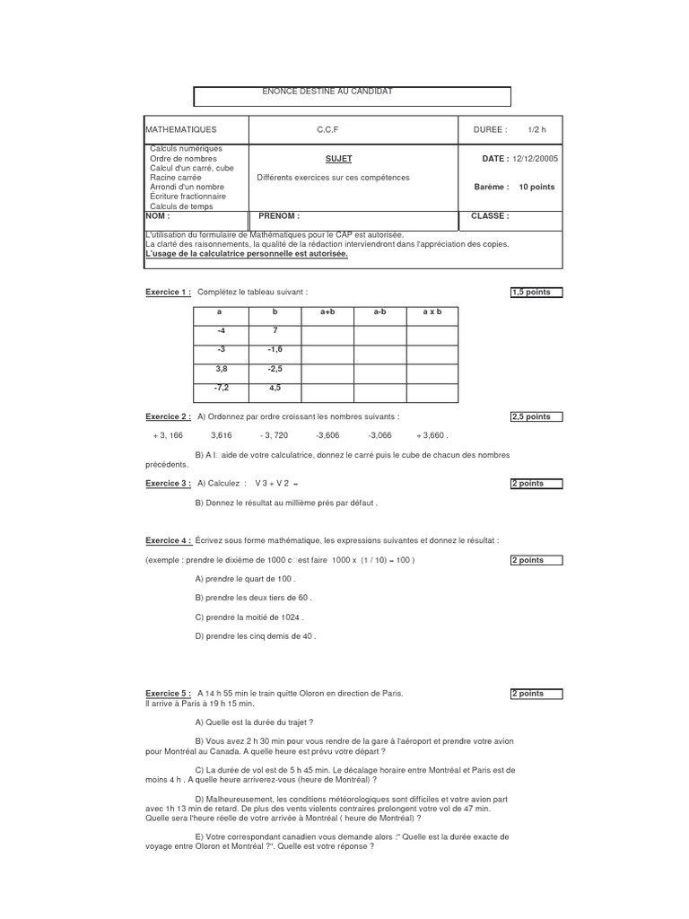 2006 CCF CAP Maths LPduIV091870 CalcNum | PDF