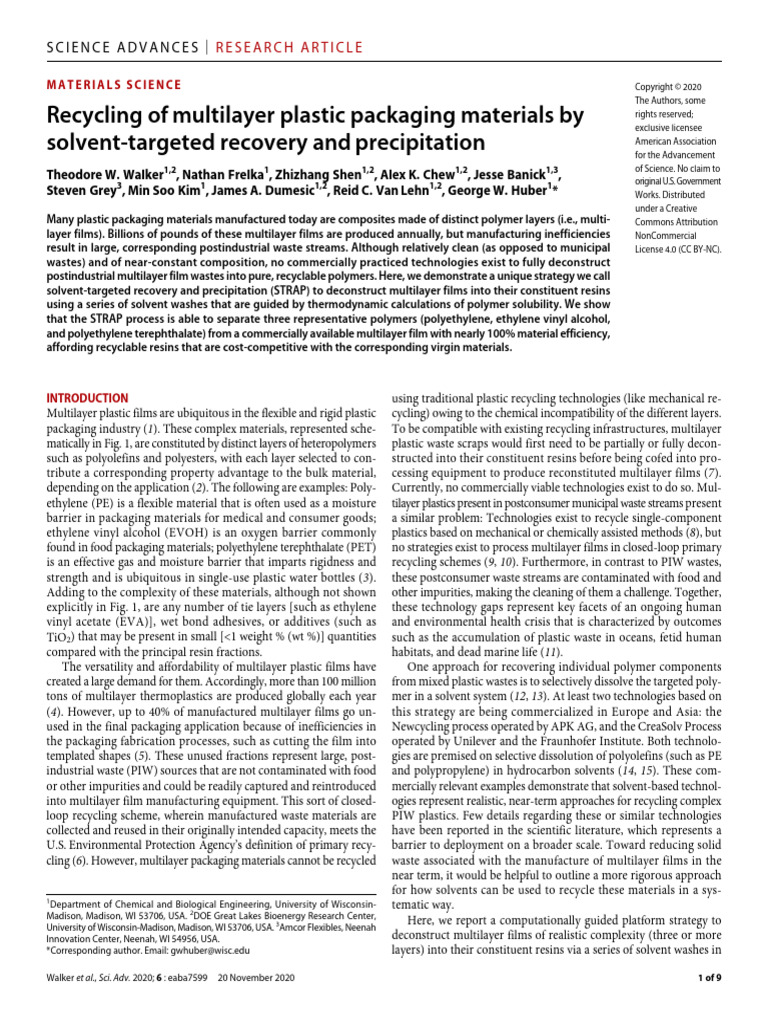 Recycling of Multilayer Plastic Packaging Material | PDF | Plastic ...