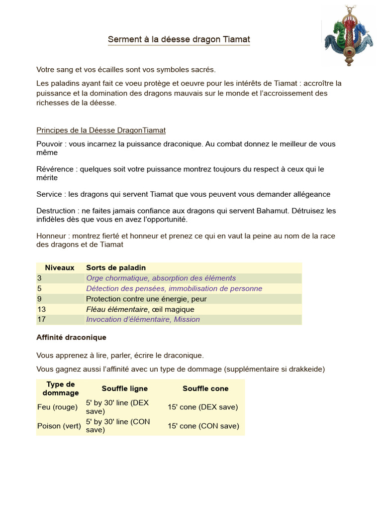 Serment À La Déesse Draconique Tiamat | PDF