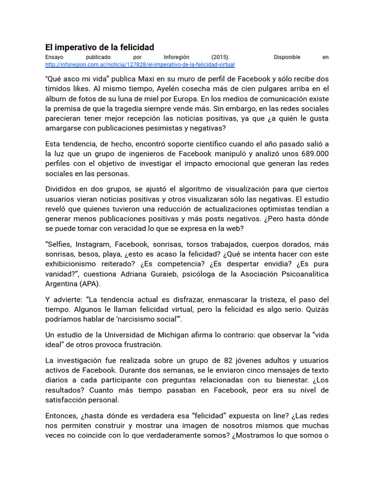 El Imperativo de La Felicidad | PDF