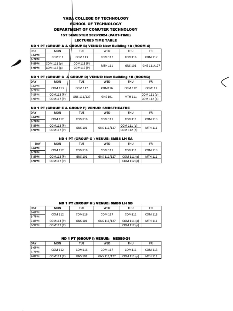 New Nd1lecture Timetable | PDF