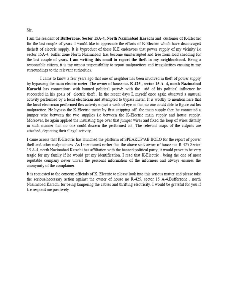 Complaint For Power Theft | PDF