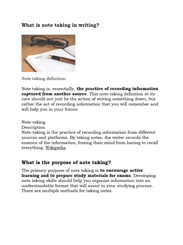 NOTE TAKING Reading Materials | PDF
