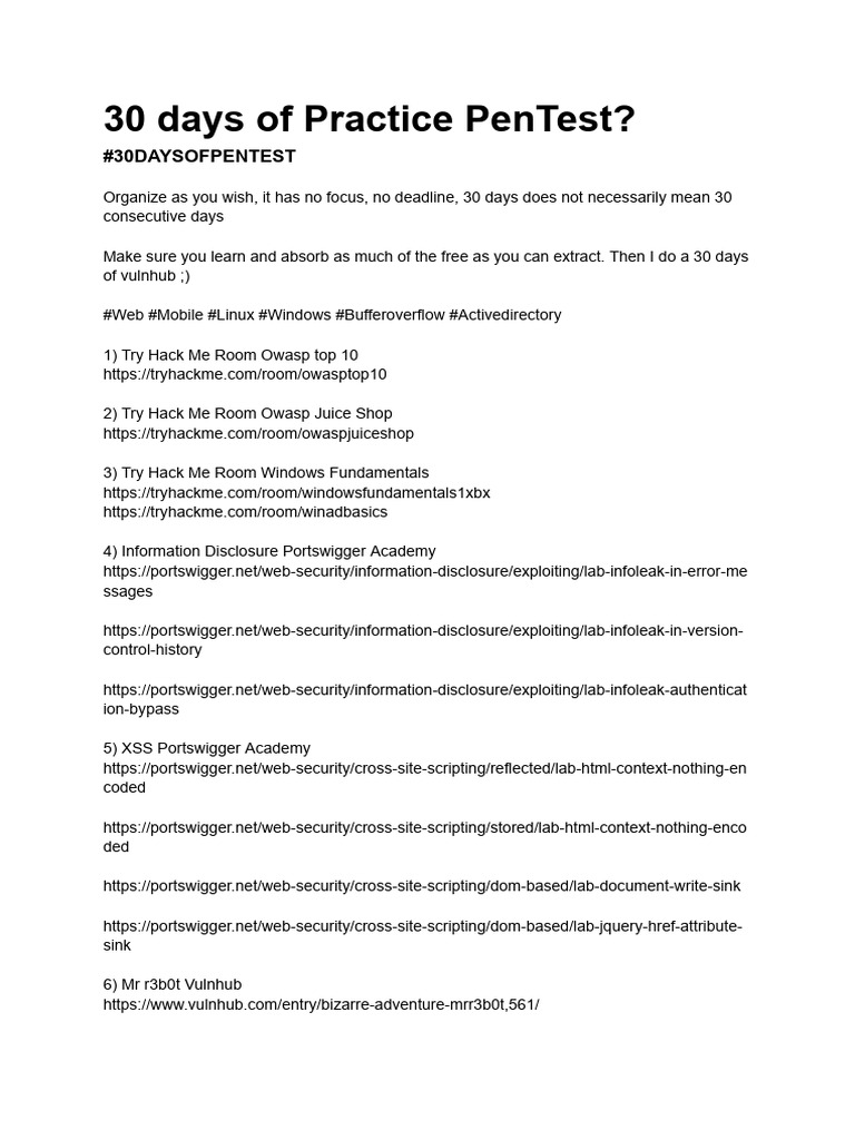 30 Days of Practice PenTest | PDF | Penetration Test | Software