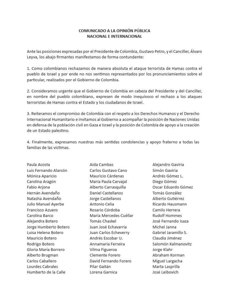 Comunicado A La Opinión Pública Octubre 17 de 2023 PDF | PDF