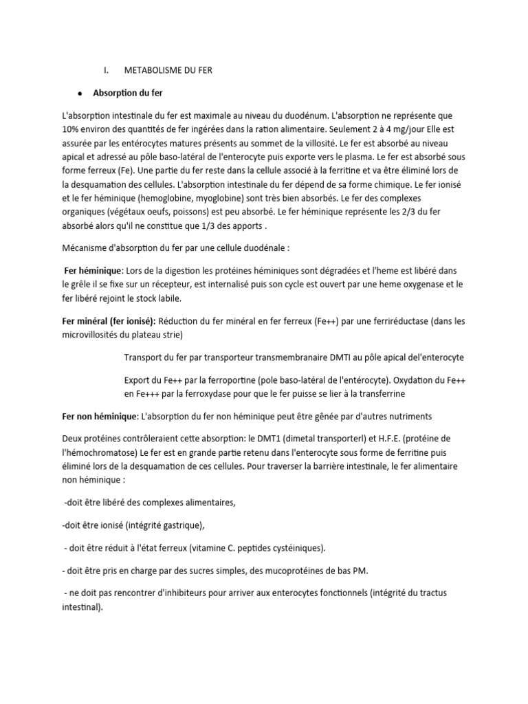 Schéma d'absorption du fer intestinal | PDF | Biochimie | Chimie