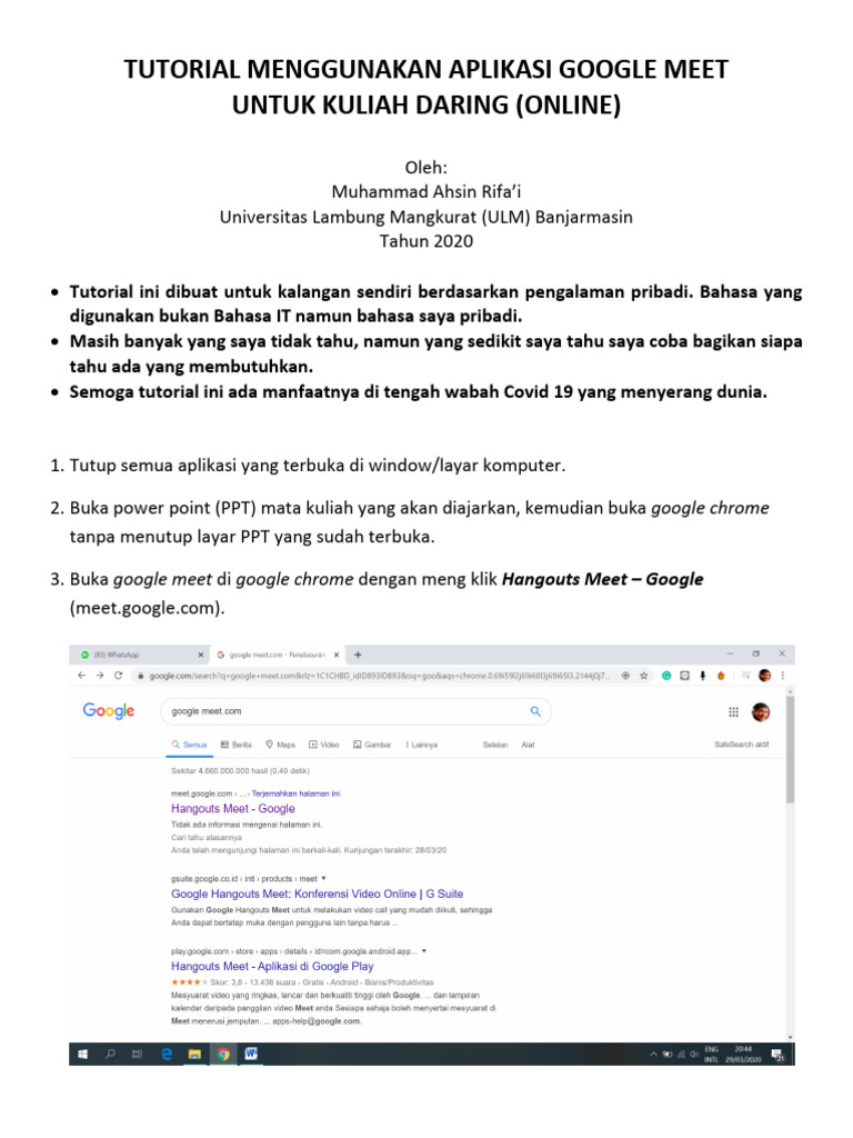 Tutorial Google Meet Untuk Kuliah Online | PDF