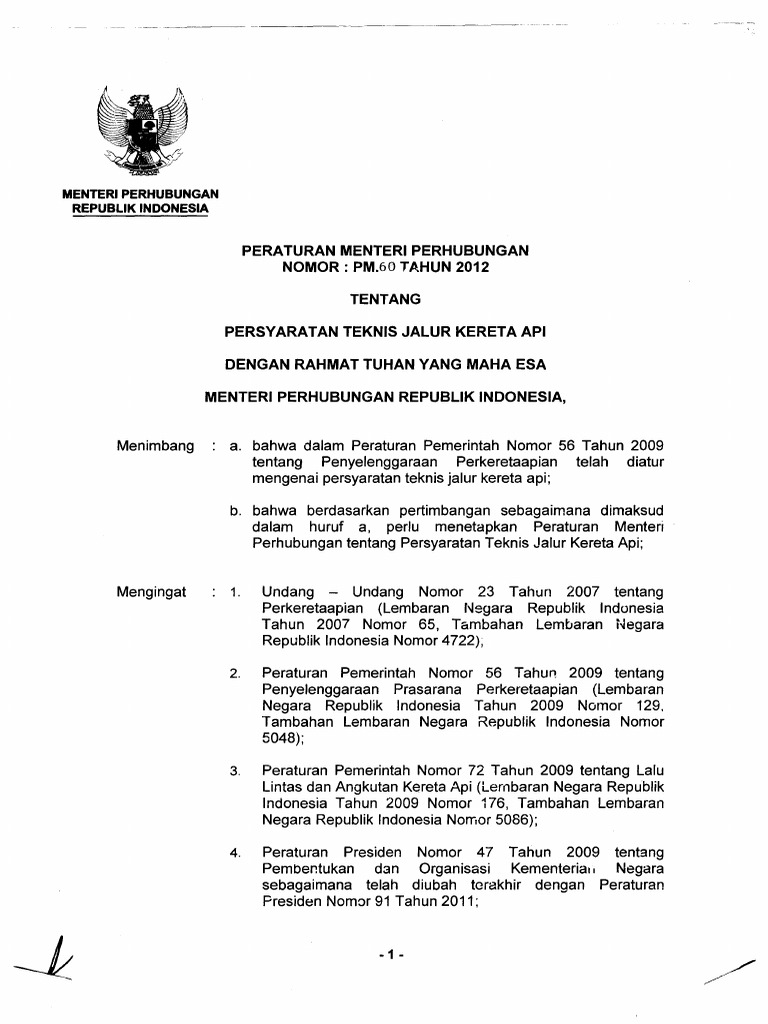 PM - No. - 60 - Tahun - 2012 PERSYARATAN TEKNIS JALAN KERETA API | PDF ... PM - No. - 60 - Tahun - 2012 PERSYARATAN TEKNIS JALAN KERETA API | PDF ...