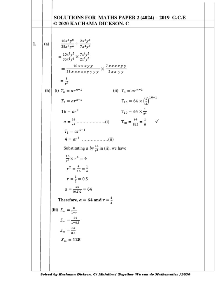 Solutions 4 Maths P2 2019 G.C.E | PDF | Applied Mathematics | Mathematical Physics
