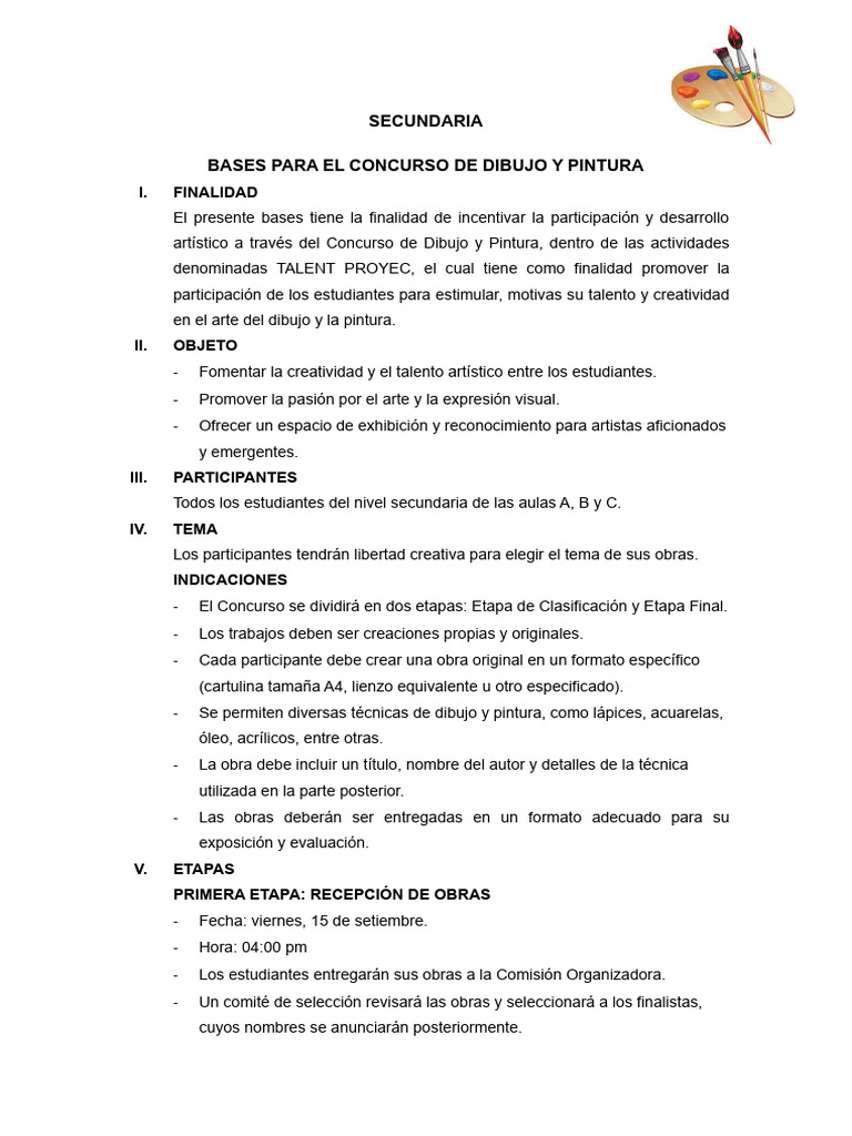 Bases para El Concurso de Dibujo y Pintura | PDF | Dibujo | Pinturas Bases para El Concurso de Dibujo y Pintura | PDF | Dibujo | Pinturas