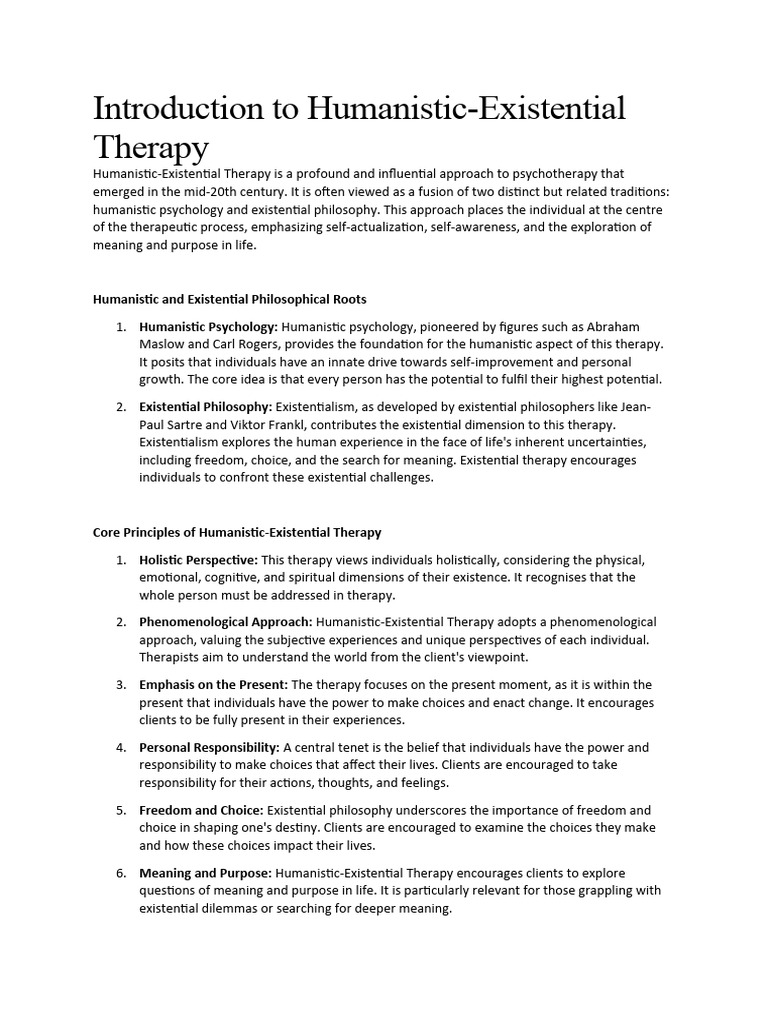 Humanistic-Existential Therapy - An Overview | PDF