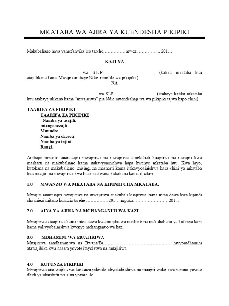 Mkataba Wa Ajira Ya Kuendesha Pikipiki | PDF