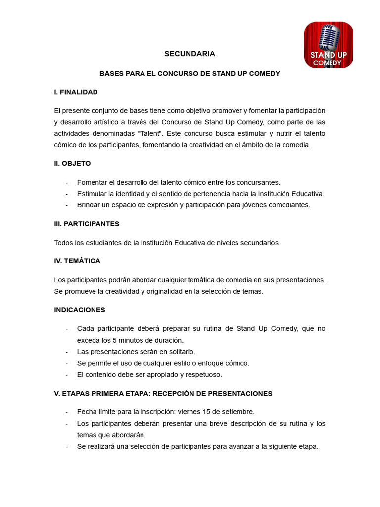 Bases para El Concurso de Stand Up | PDF