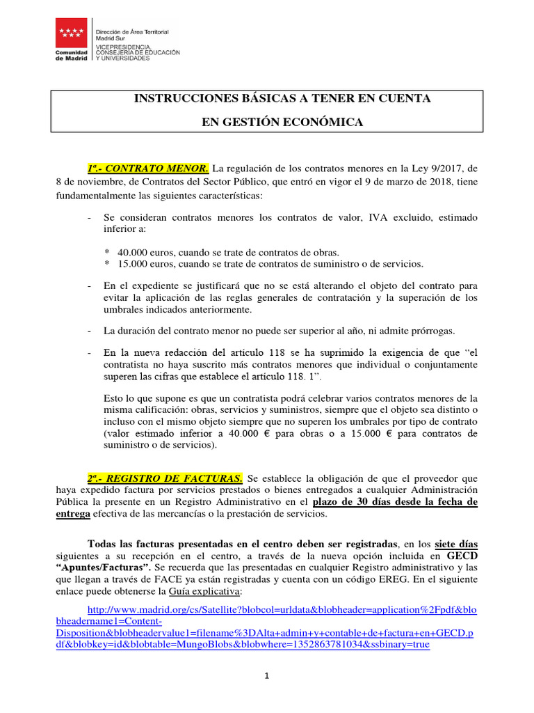 Instrucciones Básicas Gestión Económica - Recordatorio Septiembre | PDF