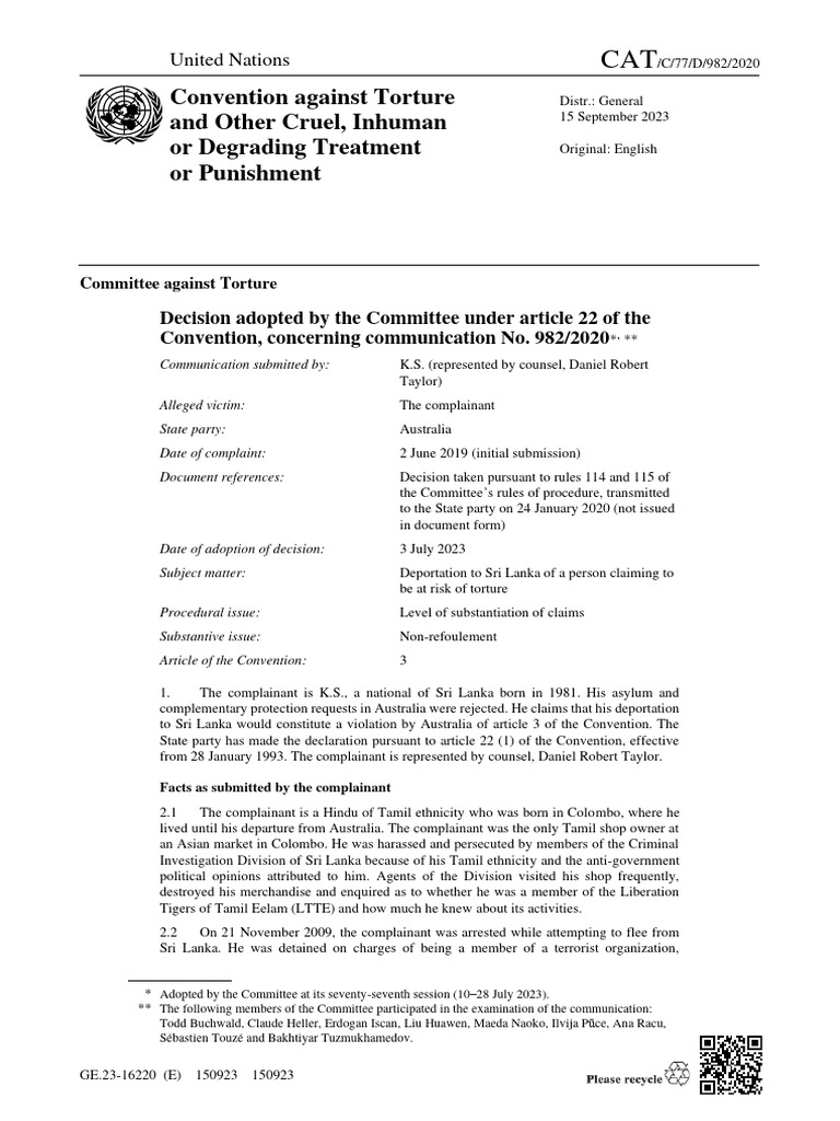 Convention Against Torture and Other Cruel, Inhuman or Degrading ...