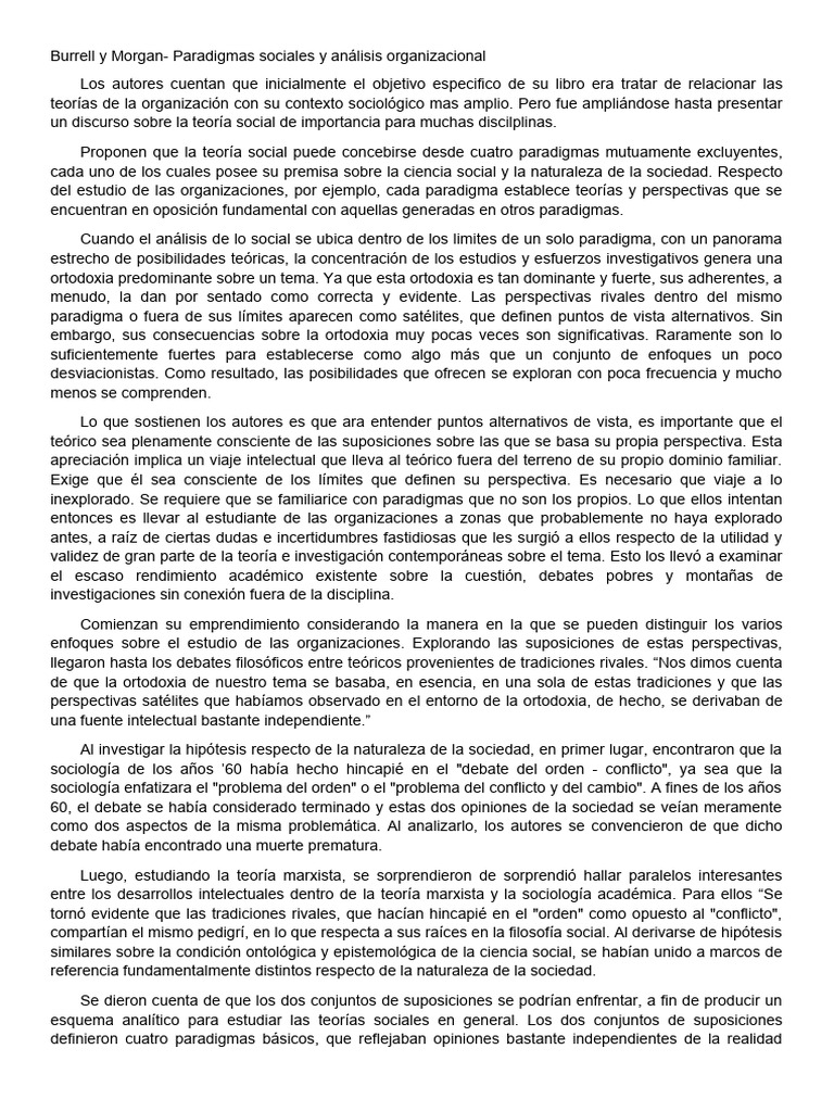Burrell y Morgan - Paradigmas Sociales y Análisis Organizacional | PDF ...