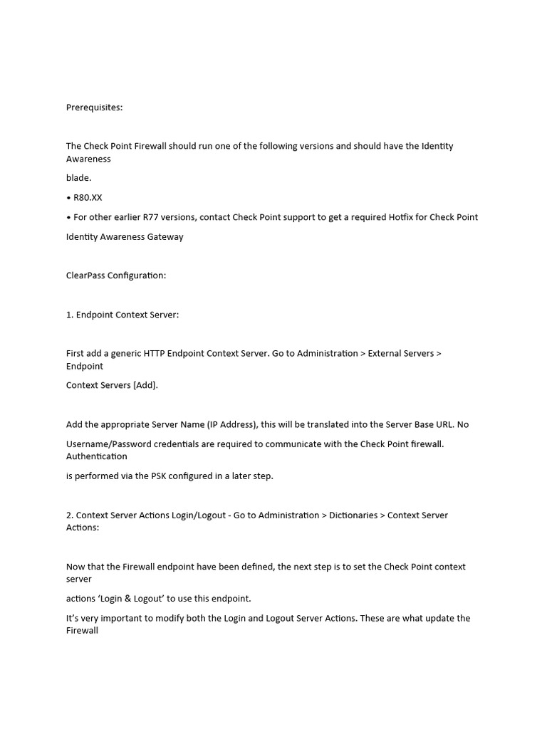 Check Point ClearPass Integration Steps | PDF | Login | User (Computing)
