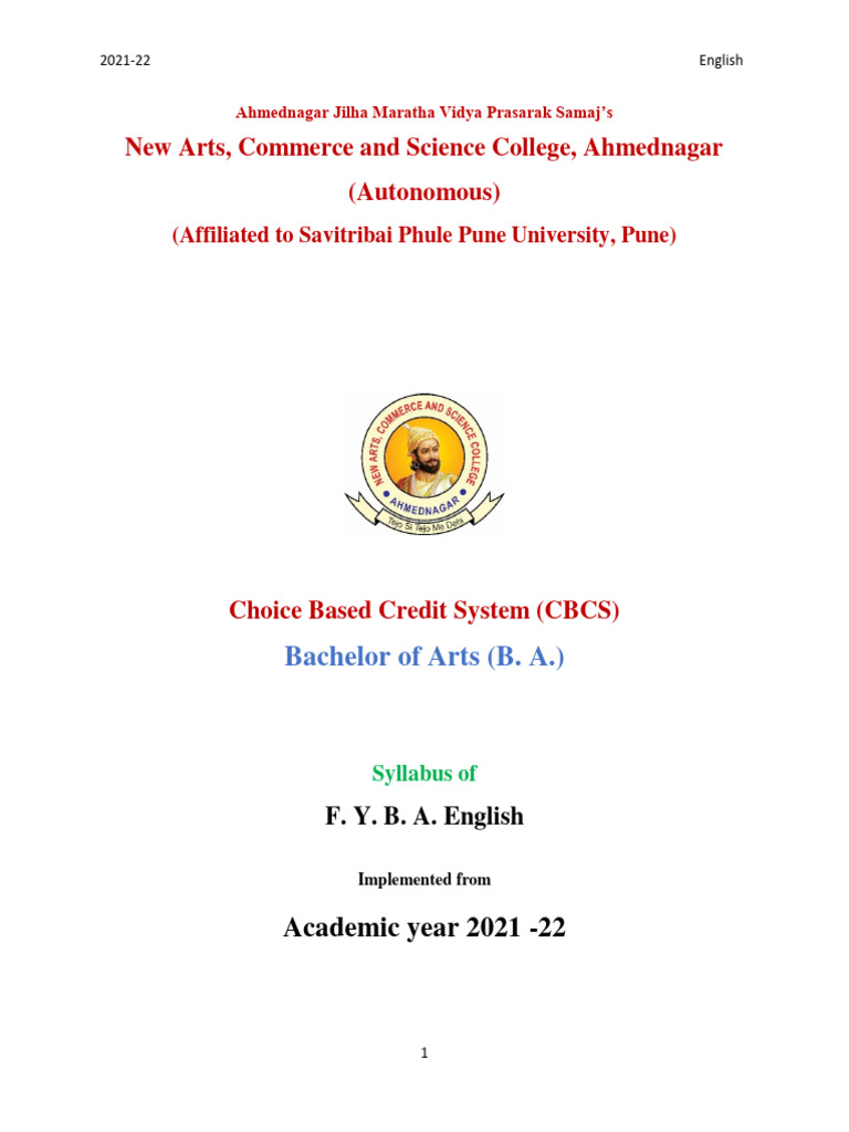 F.Y.B.A. English Syllabus 2021-22 | PDF | Foreign Language Studies