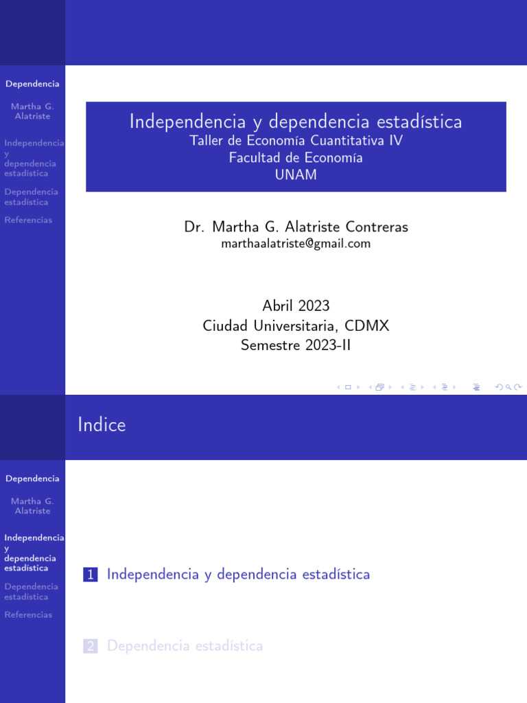 Independencia y Dependencia Estadística. TEC IV. UNAM | PDF | Probabilidad | Estadísticas