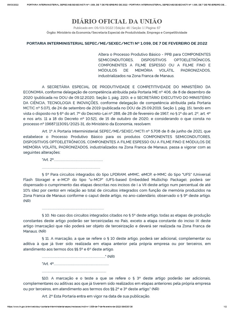 Alterações na Portaria SEPEC/ME/MCTI 1.059 | PDF | Computadores